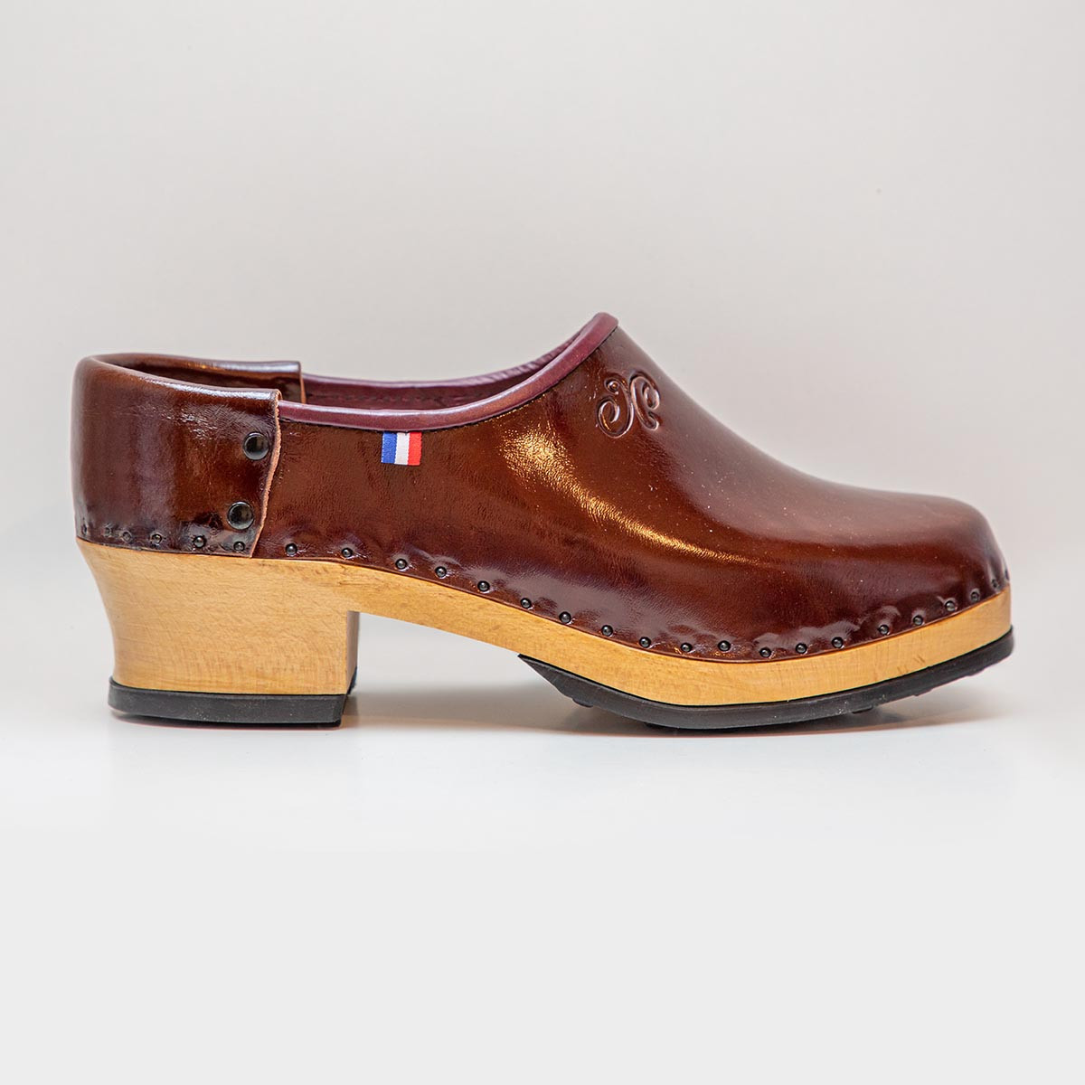 Galoches Vernies Marron (cuir, bois), fabrication artisanale - galoche ...