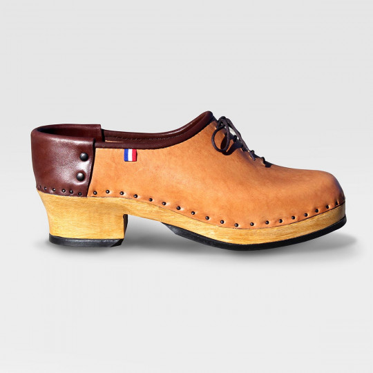 Galoches Jaunes (cuir et bois), fabriqué en France - galoche artisanale